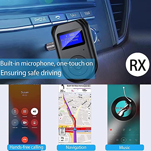 Bluetooth Transmitter Receiver, Wireless aux Bluetooth Adapter for TV/PC, Low Latency 4-in-1 Wireless Bluetooth 5.0 Audio AUX Adapter with Display Screen for Car/Home Stereo System, TV, PC