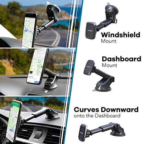 Car Phone Mount Magnetic,APPS2Car Dashboard,Windshield and Air Vent Mount,Phone Holder for Car,Universal Magnetic Phone Car Mount with Powerful Suction Cup,Built-in Strong 6 Magnets for all CellPhones