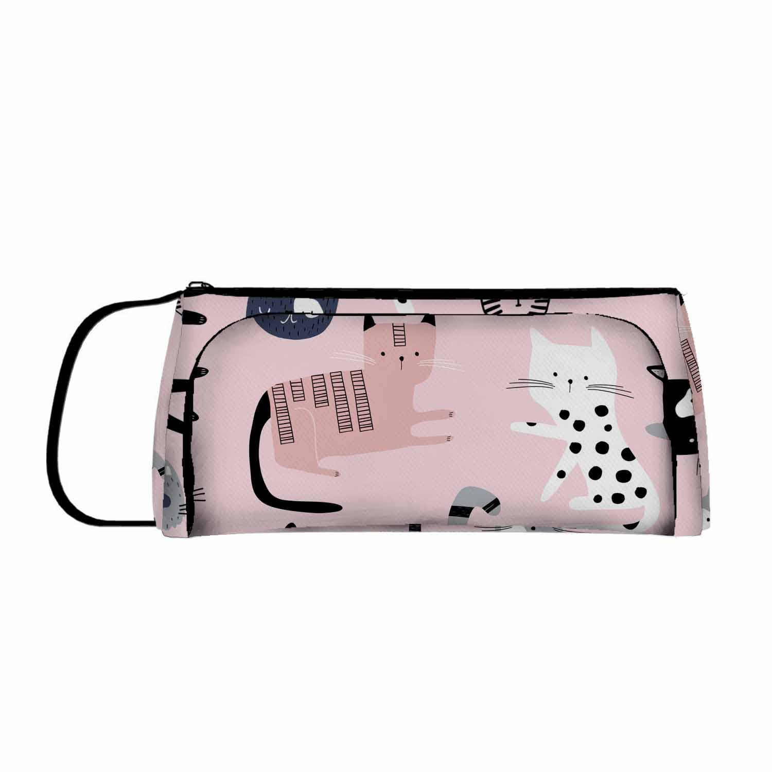 Nicokee Pink Cat Pencil Case Colorful Kittens Cute Animal Cartoon Doodle Pencil Pouch Cosmetic Bag for School Office Travel