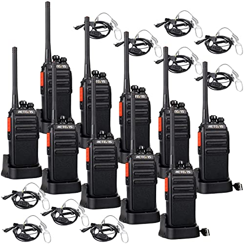 Retevis H-777S Walkie Talkies for Adults, 2 Way Radio Long Range, Walkie Talkies with Earpiece and Mic Set,USB Charging Base,Rugged Walkie Talkie Rechargeable for School Security Church (10 Pack)