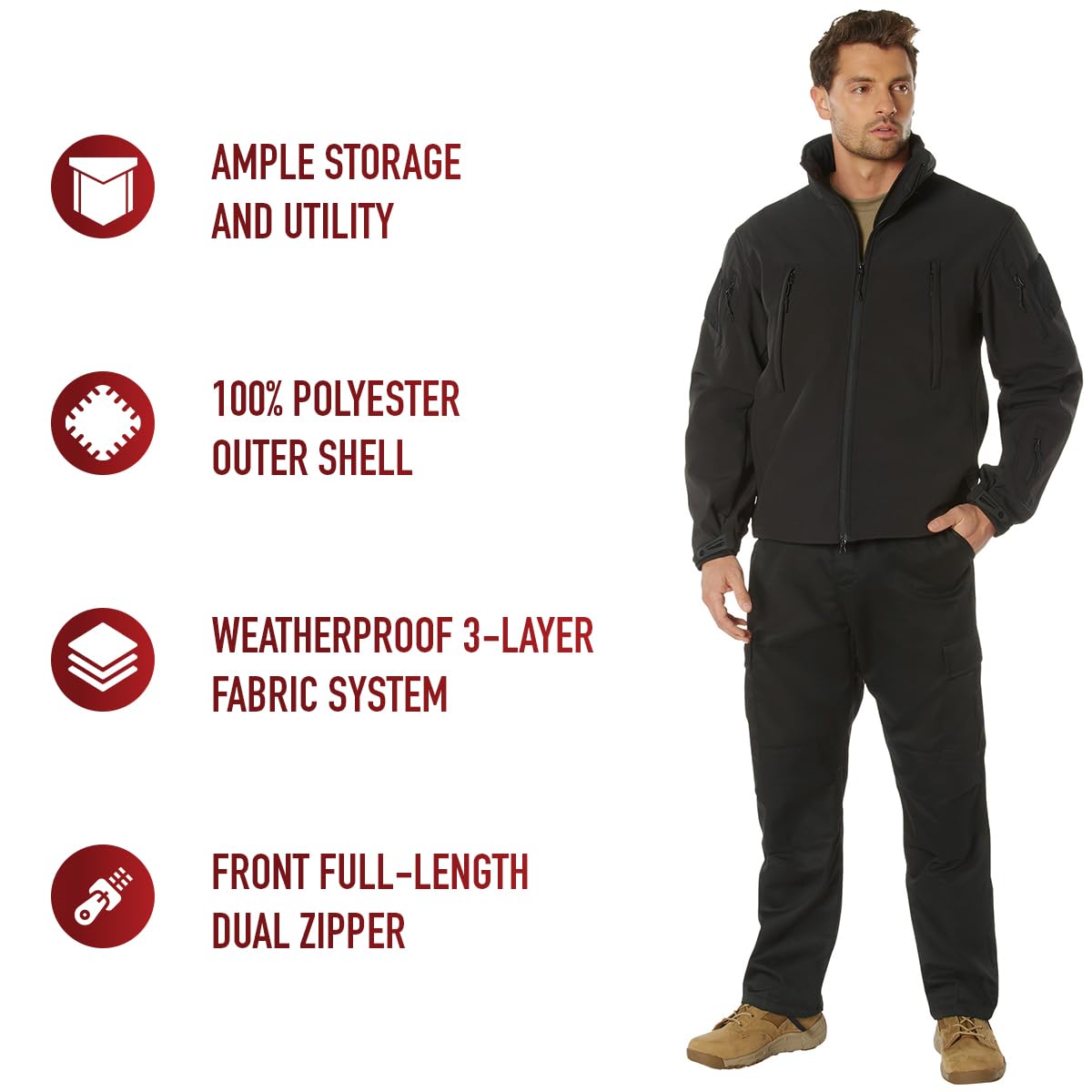 Rothco Conceal-Ops Carry Soft Shell Jacket (US, Alpha, Large, Regular, Regular, Black)