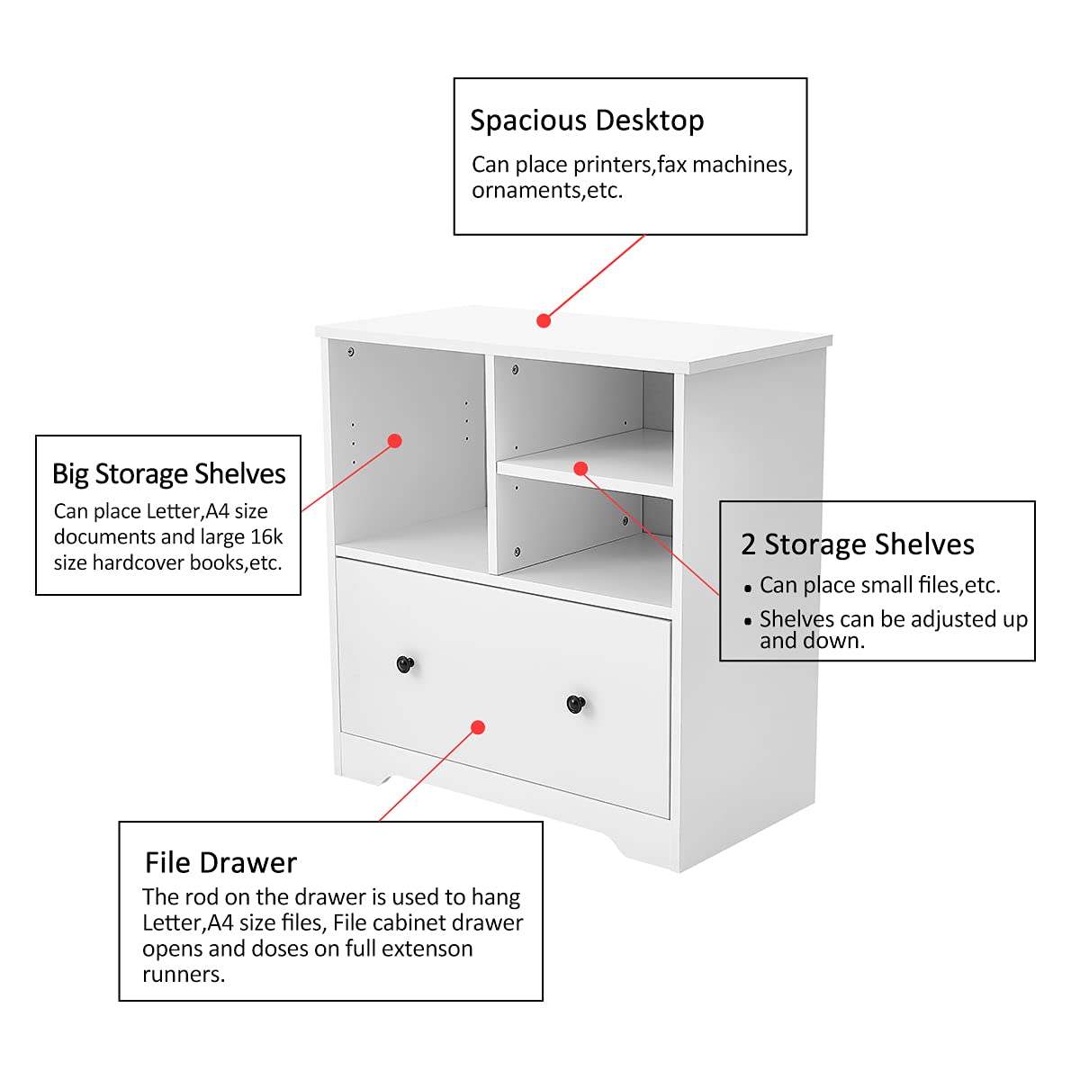 Wood File Cabinet with a Big Drawer, Mobile Lateral Filing Cabinet for Home Office Storage Cabinet Organizer (White)