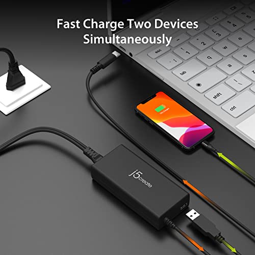j5create USB Type C Super Charger PD 90W + USB Type A 10W Fast Charging for Chromebook, Laptop, MacBook Pro 13β (JUP2290C)