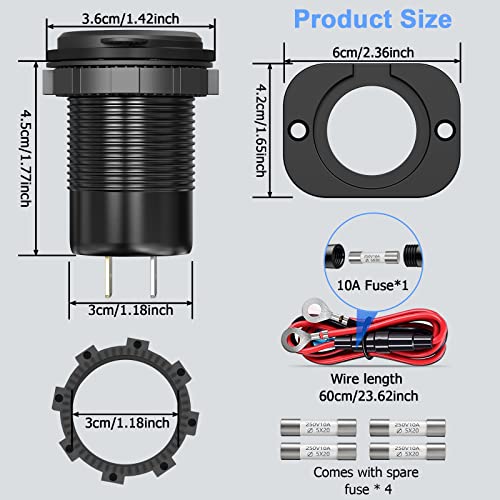 USB C Car Charger Socket 12V USB Outlet 2 Pack: Newest Aluminum Metal 58W Dual PD3.0 20W USB C and 18W QC3.0 Port Multi USB Charger Outlet with LED Voltmeter Power Switch for RV Motorcycle Boat Marine