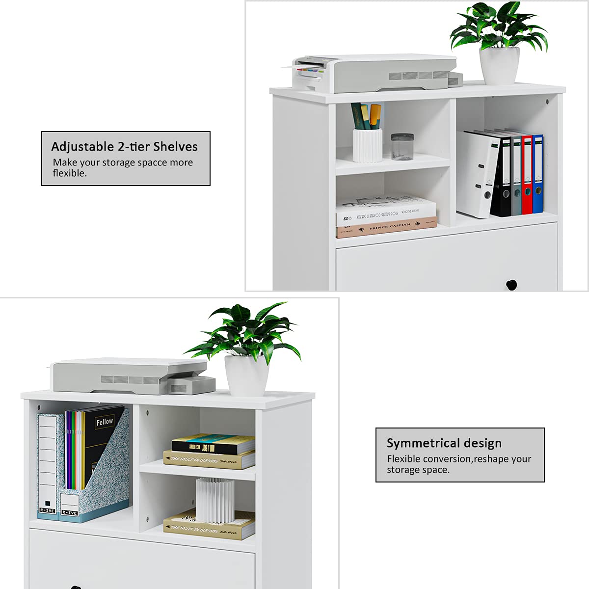 Wood File Cabinet with a Big Drawer, Mobile Lateral Filing Cabinet for Home Office Storage Cabinet Organizer (White)