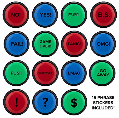 Inventiv 30 Second Custom Recordable Talking Button, Record & Playback Your Own Message, Quality Voice Sound Recorder - 15 Phrase Stickers Included (Red)