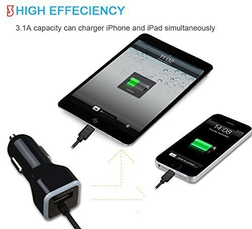 GEMBONICS Apple Certified iPhone Lightning Car Charger for iPhone 12, 11, X, XR, XS, 8, 8 Plus, 7, 7 Plus, 6S, 6S Plus, 6 Plus, SE, 5S, iPad Pro, iPad Air 2, Mini 4 with Extra USB Port (Black)