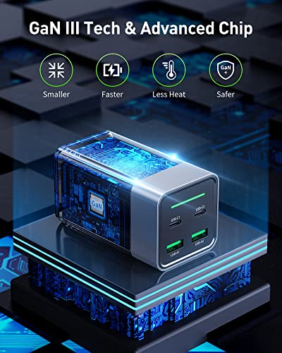 120W USB C Charger, LDNIO 4 Ports GaN III Fast Desktop Charger with 2 USB-C +2 USB-A, PD 100W Power Adapter for MacBook Pro/Air, iPad, iPhone 14/14 Pro Max/14 Plus, Galaxy 22/21, Steam Deck and More