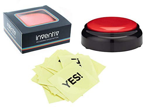 Inventiv 30 Second Custom Recordable Talking Button, Record & Playback Your Own Message, Quality Voice Sound Recorder - 15 Phrase Stickers Included (Red)