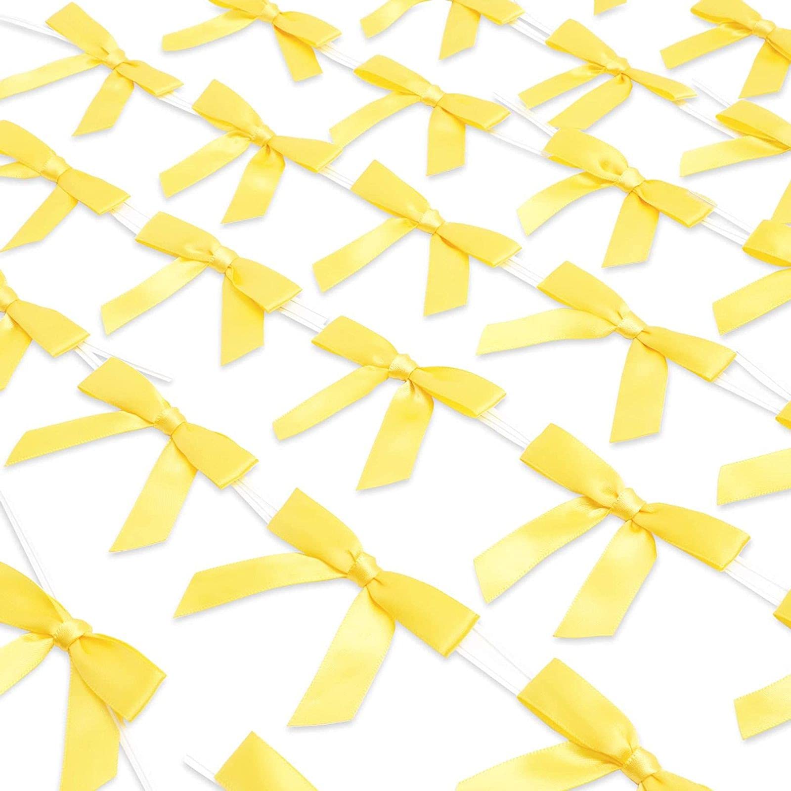 Yellow Satin Bow Twist Ties for Treat Bags (100 Pack)