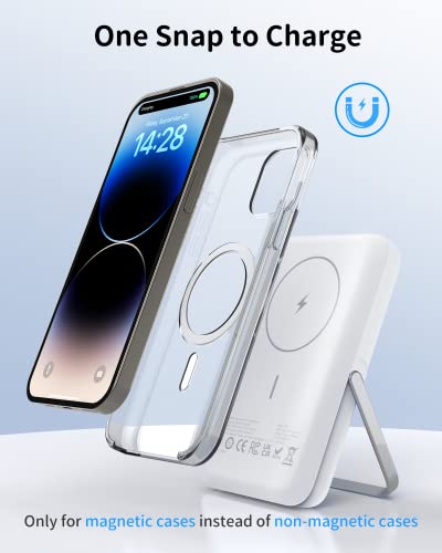 JoyGeek Magnetic Portable Charger, 10,000mAh Wireless Power Bank with FoldableĀ Stand, Mag Safe Battery Pack PD 20W Fast Charging with C-C Cable for iPhone 14/14 Pro/14 Pro Max/14 Plus & 13/12 Series