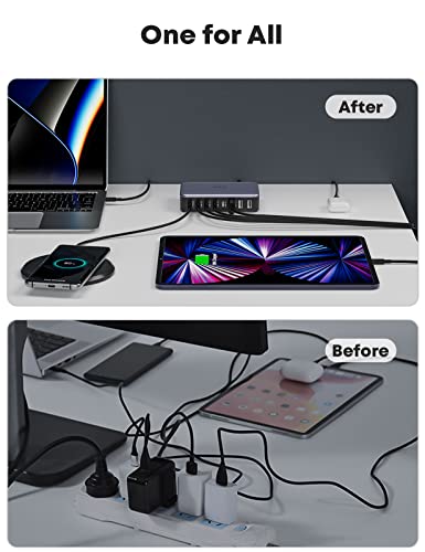USB C Laptop Charger,UPmark 185W GaN II 8 Port Desktop Fast Charging(USB-C 5 Port PD/PPS/QC and USB 3Port) with 2 Pack USB C Cable,Compatible with MacBook Pro/Air,iPhone 14/13/Pro/Max/Galaxy Note20