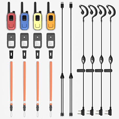 Radioddity FS-T3 Walkie Talkies for Adults Kids Long Range 4 Pack Rechargeable Walky Talky FRS Two Way Radio, 22 Channels License Free USB Charging with Flashlight Earpiece for Camping Hiking