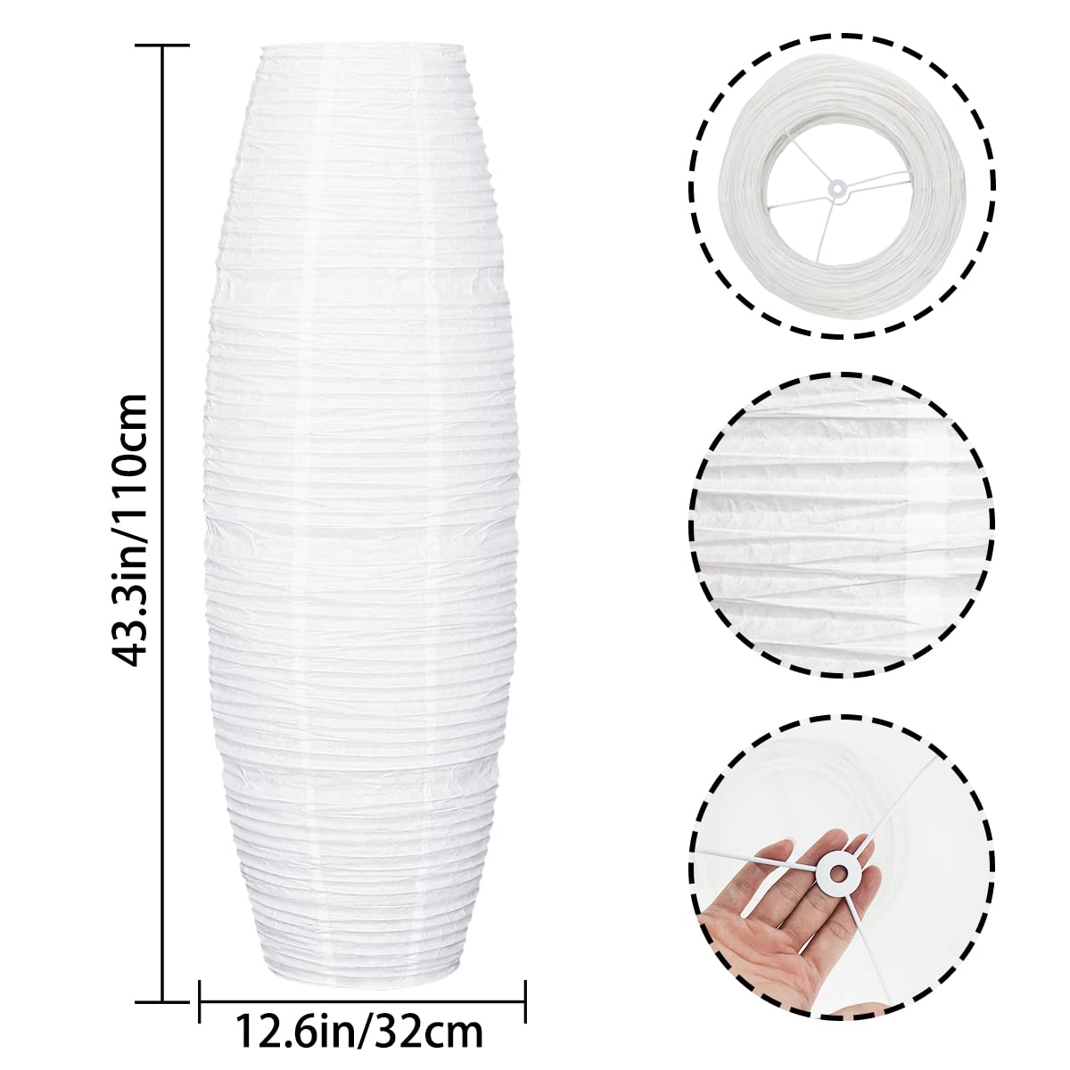 FERCAISH Rice Paper Floor Lamp Shade, Foldable and Minimalist Style Paper Lamps Classic Modern Paper Floor Light Bulb Cage Guard for Living Room Bedroom Décor