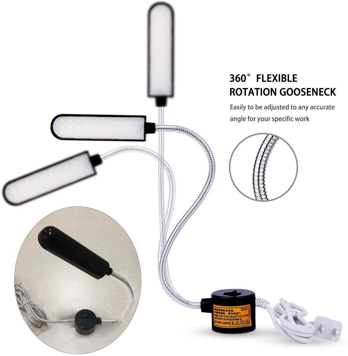 EVISWIY Sewing Machine Light LED Lighting (30LEDs) 6 Watt Multifunctional Flexible Gooseneck Arm Work Lamp with Magnetic Mounting Base for Workbench Lathe Drill Press 2 Pack