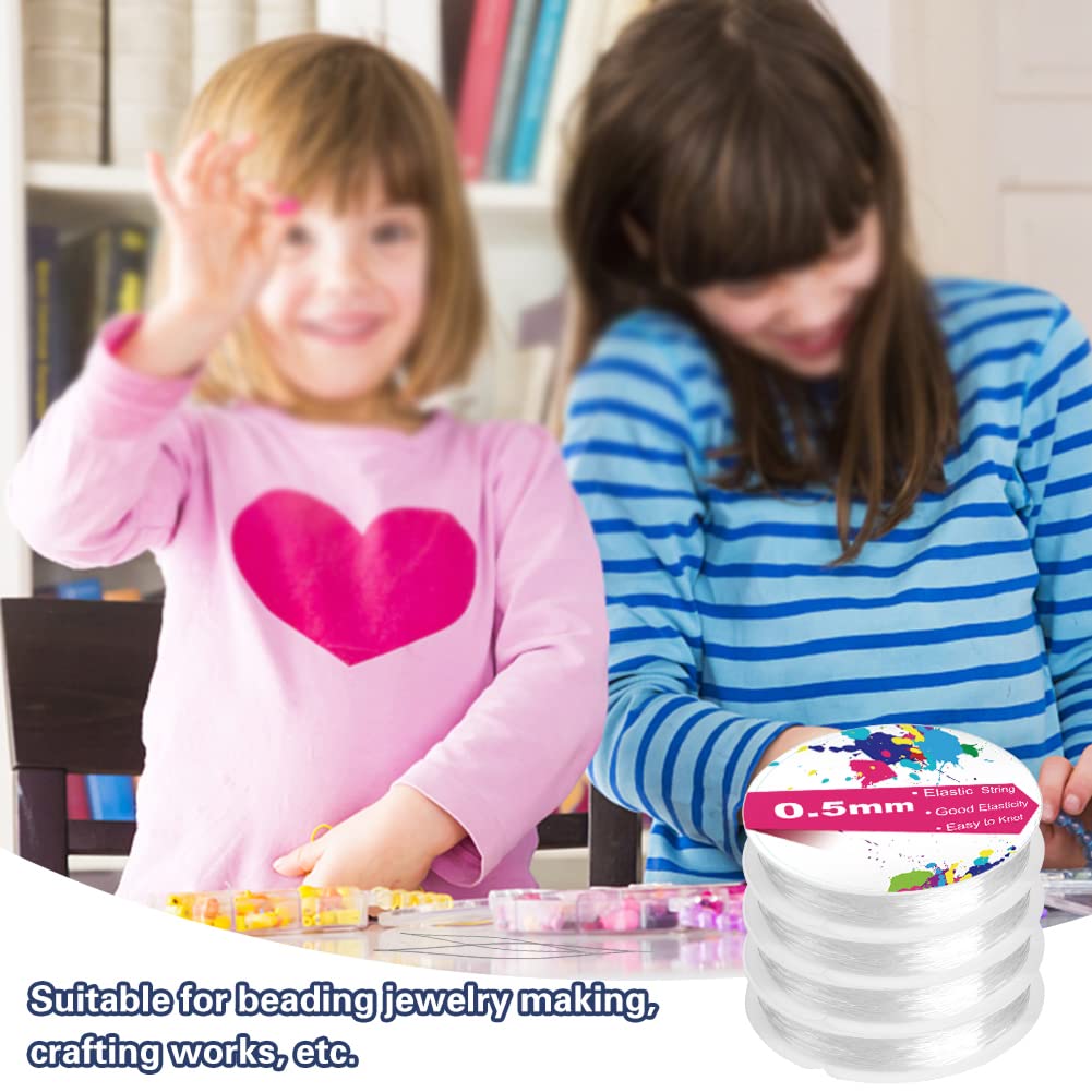 8 Rolls Elastic Stretch Thread for Bracelets, 0.5mm Transparent Beading String with 4 Sizes Beading Needles and Needle Bottle, Clear Stretch Cord Thread for Jewelry Bracelet Necklace Making Wire