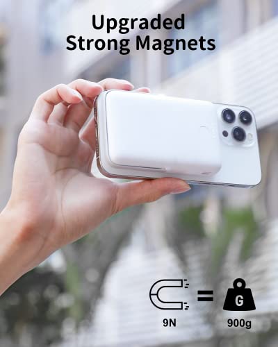 JoyGeek Magnetic Portable Charger, 10,000mAh Wireless Power Bank with FoldableĀ Stand, Mag Safe Battery Pack PD 20W Fast Charging with C-C Cable for iPhone 14/14 Pro/14 Pro Max/14 Plus & 13/12 Series