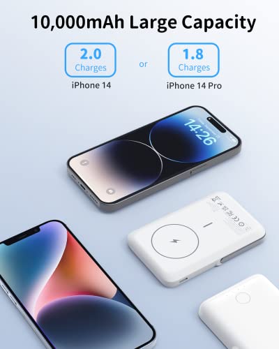 JoyGeek Magnetic Portable Charger, 10,000mAh Wireless Power Bank with FoldableĀ Stand, Mag Safe Battery Pack PD 20W Fast Charging with C-C Cable for iPhone 14/14 Pro/14 Pro Max/14 Plus & 13/12 Series