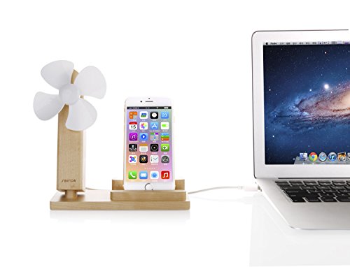 Morjava Z-10 Desktop Wooden Phone Stand Detachable Adjustable Portable Mini USB Fan 2 in 1 Creative Solid Wood Phone Stand for iPad iPhone -Light