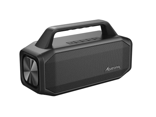Alpatronix IPX6 Waterproof Stereo Bluetooth Speaker 80W (100W Max), Portable Wireless, 12000mAh Power Bank, Handsfree, Shockproof, TWS, Subwoofer, TF & Flash Card, NFC, AX600, Indoor & Outdoor – Black
