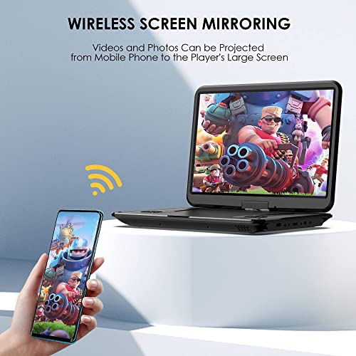 SUNPIN 17.9" Portable DVD Player with 15.6'' Large HD Swivel Screen, Screen Mirror Function, HDMI Input, Dolby Digital, 6 Hours Rechargeable Battery, Support USB and Multiple Disc Formats, Sync TV