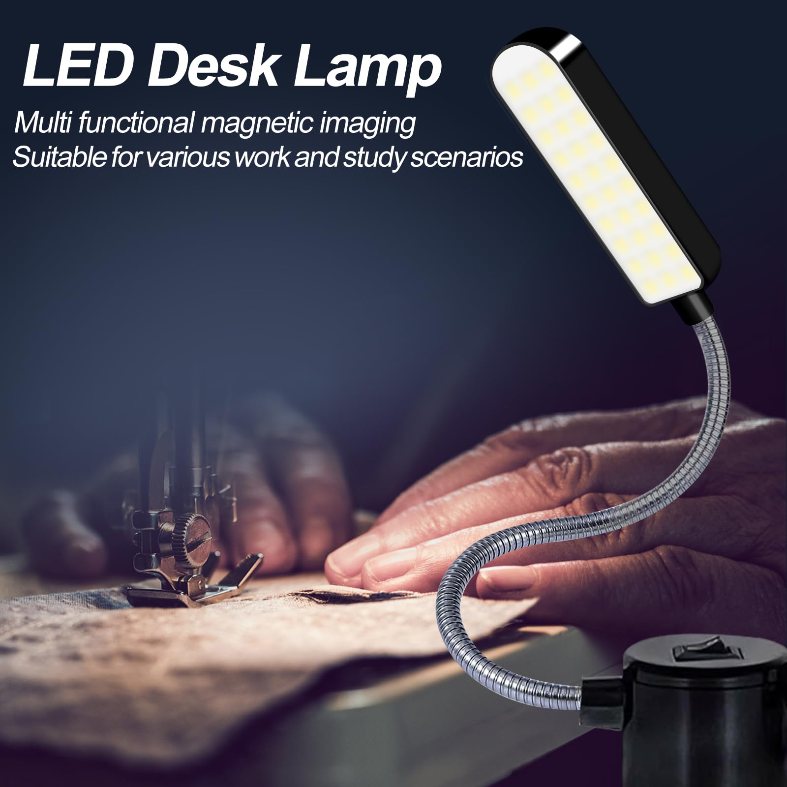 EVISWIY Sewing Machine Light LED Lighting (30LEDs) 6 Watt Multifunctional Flexible Gooseneck Arm Work Lamp with Magnetic Mounting Base for Workbench Lathe Drill Press 2 Pack