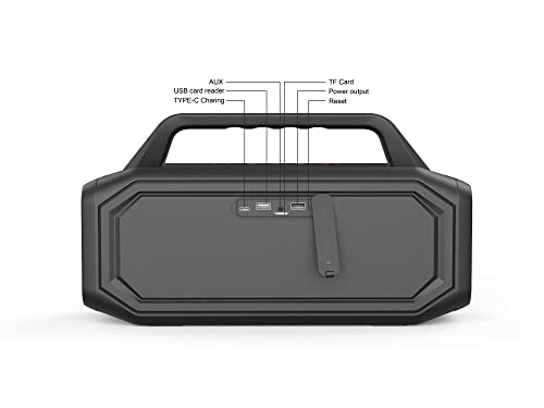 Alpatronix IPX6 Waterproof Stereo Bluetooth Speaker 80W (100W Max), Portable Wireless, 12000mAh Power Bank, Handsfree, Shockproof, TWS, Subwoofer, TF & Flash Card, NFC, AX600, Indoor & Outdoor – Black