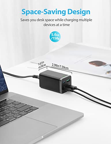 USB C Charger, GaN 65W 4-Port Desktop USB Charging Station with 2 USB-C Ports +2 USB-A Ports PD Fast Charger for MacBook Pro Air, Dell XPS 13, iPad Pro, iPhone 14 13 12 Pro Max, Galaxy and More(Black)