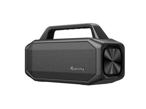 Alpatronix IPX6 Waterproof Stereo Bluetooth Speaker 80W (100W Max), Portable Wireless, 12000mAh Power Bank, Handsfree, Shockproof, TWS, Subwoofer, TF & Flash Card, NFC, AX600, Indoor & Outdoor – Black