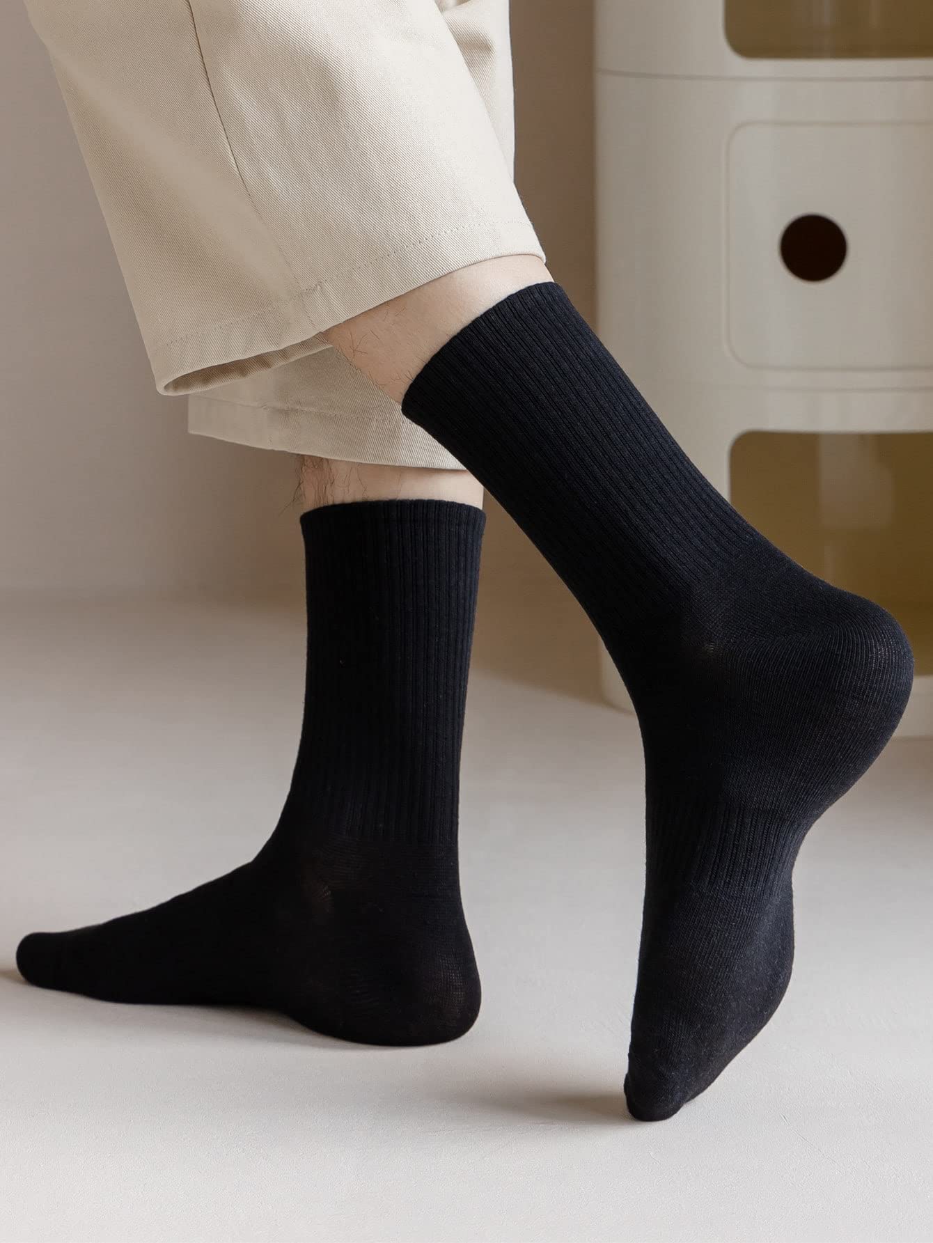 Weston Ink 6 Pairs Men's Solid Crew Socks Casual Socks Japanese Crew Knit Socks (6 Pairs[Black/Red/Brown/Khaki/White/Beige])