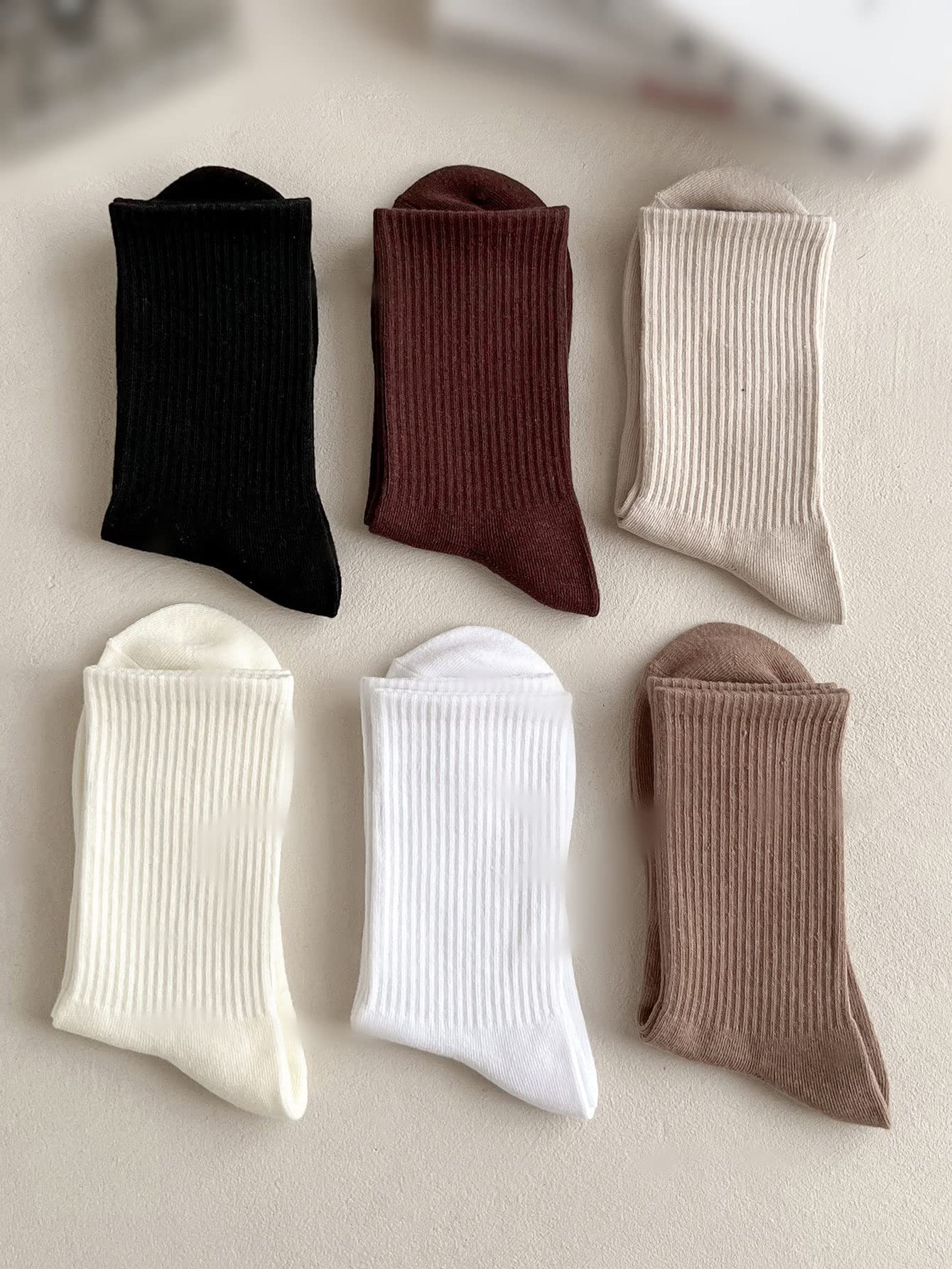 Weston Ink 6 Pairs Men's Solid Crew Socks Casual Socks Japanese Crew Knit Socks (6 Pairs[Black/Red/Brown/Khaki/White/Beige])