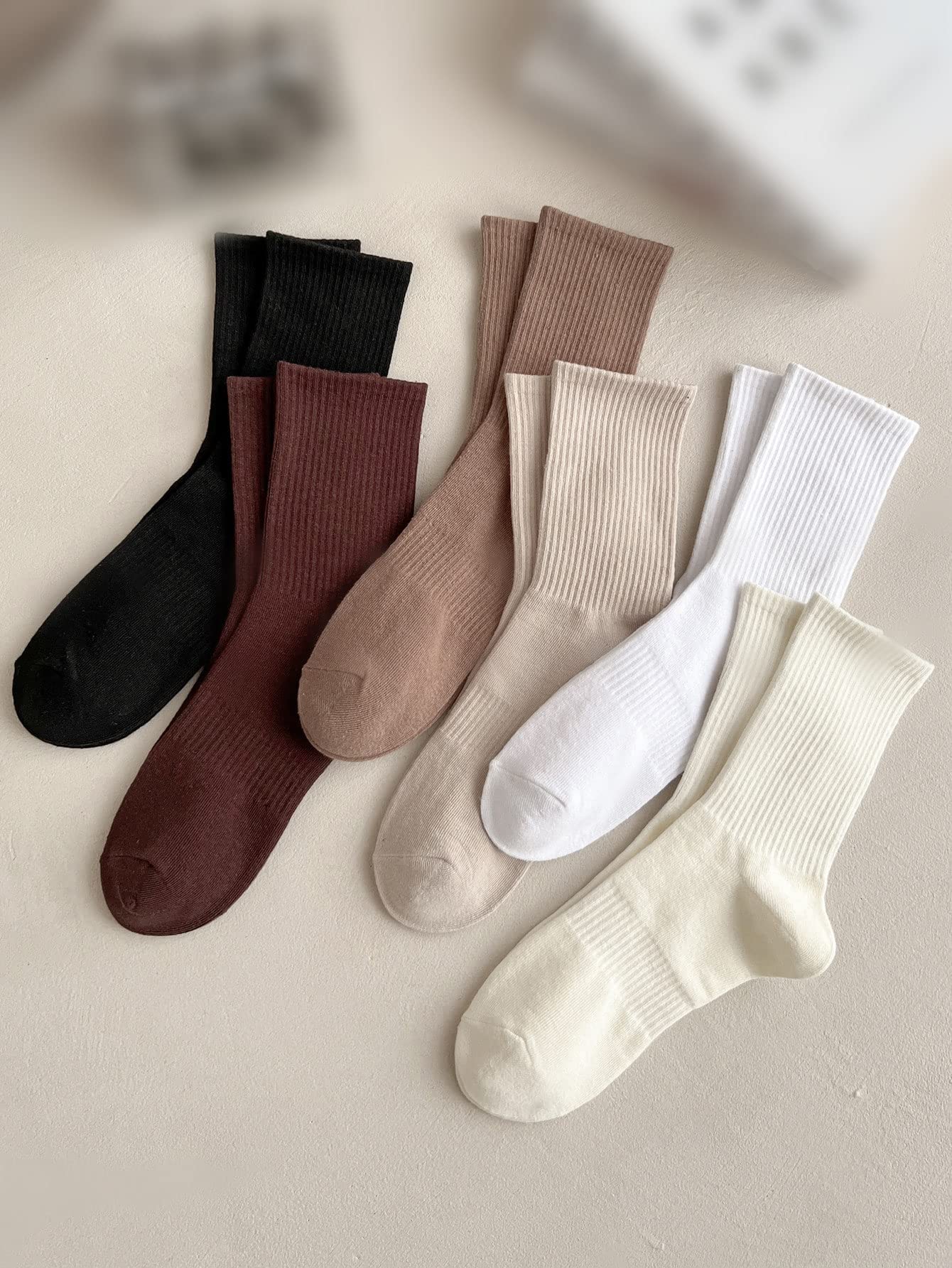 Weston Ink 6 Pairs Men's Solid Crew Socks Casual Socks Japanese Crew Knit Socks (6 Pairs[Black/Red/Brown/Khaki/White/Beige])