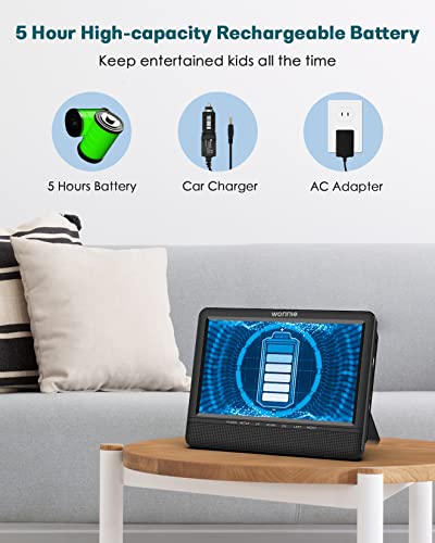 WONNIE 7.5'' Dual Car DVD Player, Portable DVD Player for Car Plays Same Movie, with 5 Hours Rechargeable Battery, Support USB/SD/Sync TV, Regions Free, Last Memory, AV Out & in (1 Player+1 Monitor)