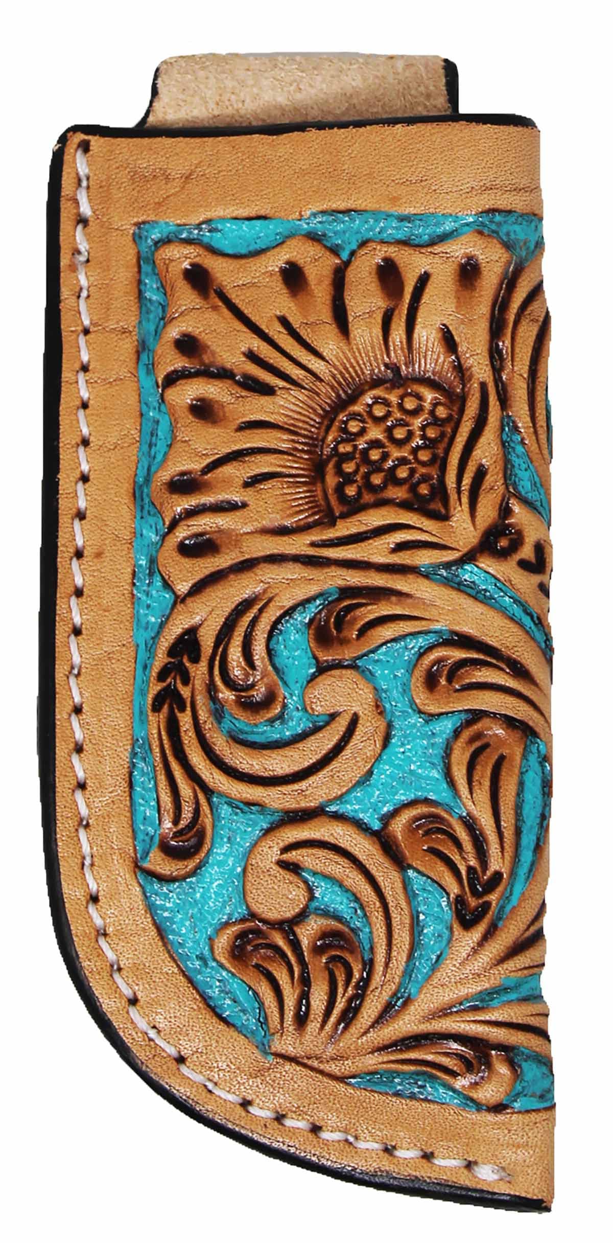 CHALLENGER Horse Western Floral Tooled Leather 4" Knife Sheath Holster with Belt Loop 29FK06TR