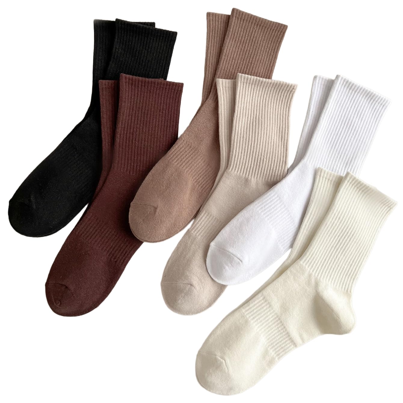 Weston Ink 6 Pairs Men's Solid Crew Socks Casual Socks Japanese Crew Knit Socks (6 Pairs[Black/Red/Brown/Khaki/White/Beige])