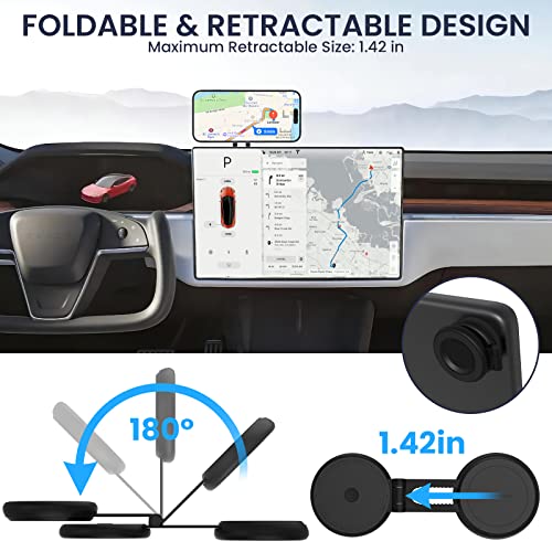 Car Phone Holder for Tesla Model 3/X/Y/S, HAMOPY Invisible Magnetic Phone Mount for Car, 360° Rotatable MagSafe Car Mount for All Phone, Foldable Holder for MagSafe Design, Tesla Model 3/Y Accessories