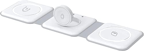 3 in 1 Magnetic Foldable Wireless Charger,3 in 1 Charging Station for Multiple Apple Devices-Travel Charging Pad Dock,for iPhone14/Pro/Max/Plus/13/12 AirPods 3/2/Pro,iWatch(Adapter not Included)