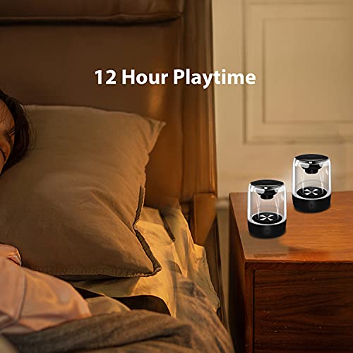 MEGATEK Dual T4-Pro IPX5 Waterproof Portable Bluetooth Speakers with Cool LED Lights & Wireless Stereo Pairing, 12 Watts Loud 360° HD Sound & Rich Bass, Small Speaker Set for Outdoor, Shower, & Pool