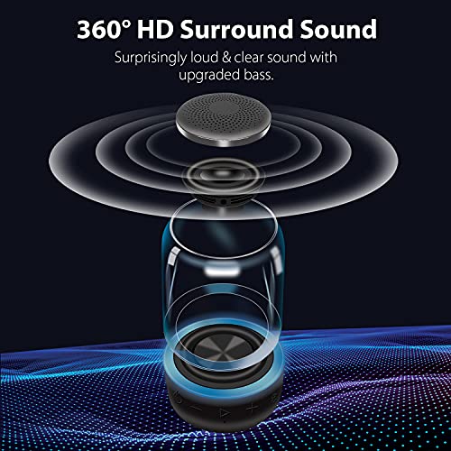 MEGATEK Dual T4-Pro IPX5 Waterproof Portable Bluetooth Speakers with Cool LED Lights & Wireless Stereo Pairing, 12 Watts Loud 360° HD Sound & Rich Bass, Small Speaker Set for Outdoor, Shower, & Pool