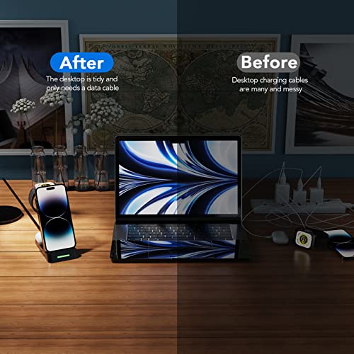 Wireless Charging Station, 3 in 1 Wireless Charger for Apple Watch 8/Ultra/7/SE/6/5/4/3/2, Fast Wireless Charging Stand Dock for iPhone 14/13/12/11/Pro/Max/Plus/SE/XS/XR/X/8 Air-pods(with Adapter)