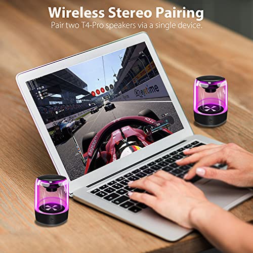 MEGATEK Dual T4-Pro IPX5 Waterproof Portable Bluetooth Speakers with Cool LED Lights & Wireless Stereo Pairing, 12 Watts Loud 360° HD Sound & Rich Bass, Small Speaker Set for Outdoor, Shower, & Pool