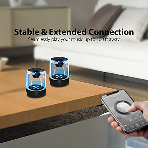 MEGATEK Dual T4-Pro IPX5 Waterproof Portable Bluetooth Speakers with Cool LED Lights & Wireless Stereo Pairing, 12 Watts Loud 360° HD Sound & Rich Bass, Small Speaker Set for Outdoor, Shower, & Pool