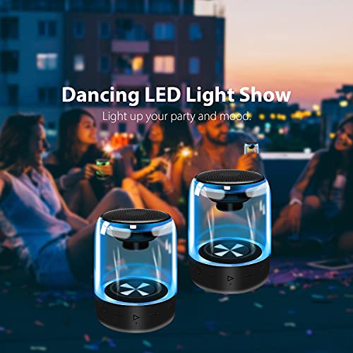MEGATEK Dual T4-Pro IPX5 Waterproof Portable Bluetooth Speakers with Cool LED Lights & Wireless Stereo Pairing, 12 Watts Loud 360° HD Sound & Rich Bass, Small Speaker Set for Outdoor, Shower, & Pool