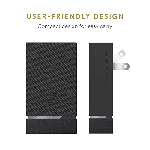 Native Union Smart Hub PD 45W – Power Delivery Enabled Fast-Charging 3-Port USB-A & USB-C Wall Charger – Compact Design with Dust-Repellent Silicone, Foldable Pins & Includes Travel Adapters (Slate)