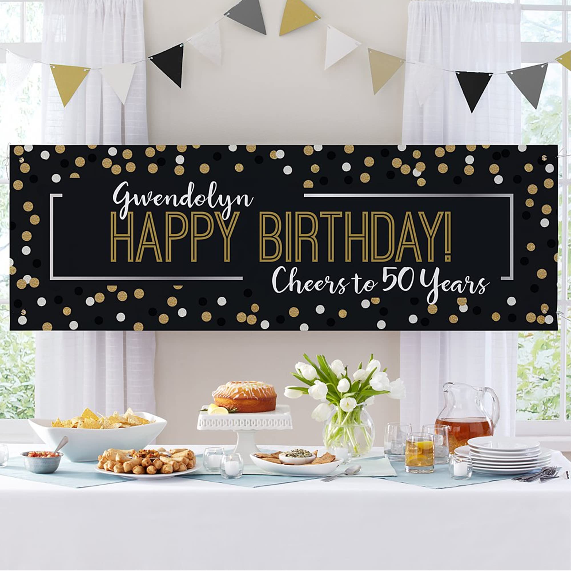 Let's Make Memories Personalized Celebration Banner - Party Decor - Black & Gold - 8 Feet
