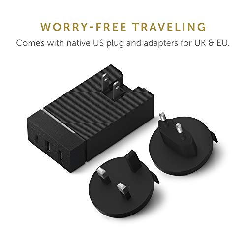 Native Union Smart Hub PD 45W – Power Delivery Enabled Fast-Charging 3-Port USB-A & USB-C Wall Charger – Compact Design with Dust-Repellent Silicone, Foldable Pins & Includes Travel Adapters (Slate)