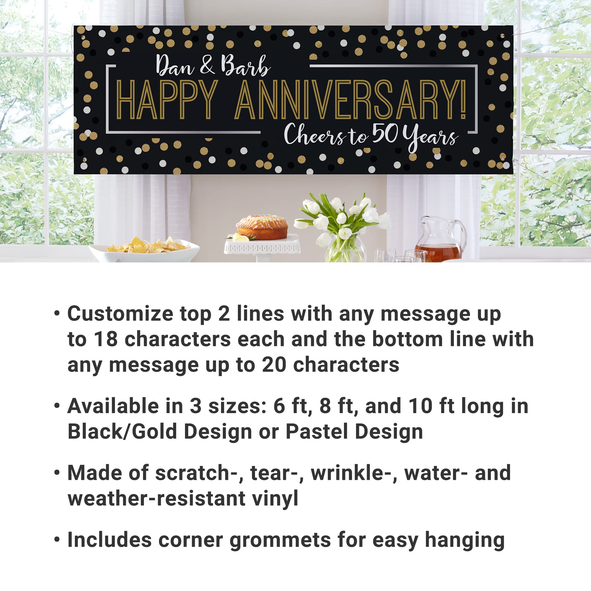 Let's Make Memories Personalized Celebration Banner - Party Decor - Black & Gold - 8 Feet