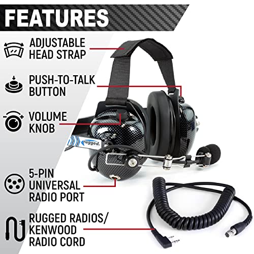 Rugged Carbon Fiber Behind The Head Headset and Adaptor Cable for Racing Radios Electronics Communications Kenwood & Baofeng β Features 2-Pin to 5-Pin Coil Cord Volume Control Knob 3.5mm Input Jack