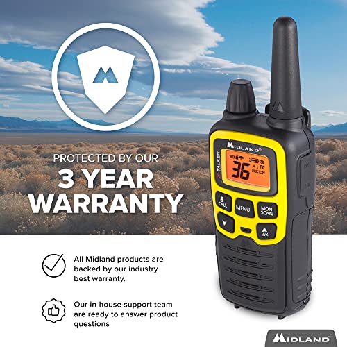 Midland X-TALKER 36 Channel FRS Two-Way Radio - Long Range Walkie Talkie, 121 Privacy Codes, & NOAA Weather Scan + Alert (Black/Yellow, 2-Pack)