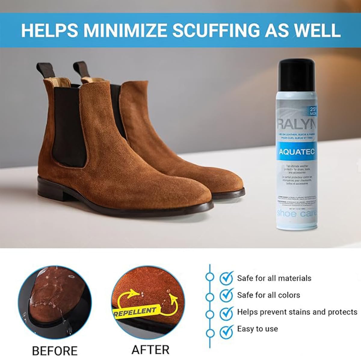 Ralyn Aquatec Shoe Protector Spray | Sneaker Protector Spray Waterproof & Stain Protector for Shoes, Leather, Oiled Leather, Suede, Nubuck, Fabric & Microfibers Shoes - 7oz